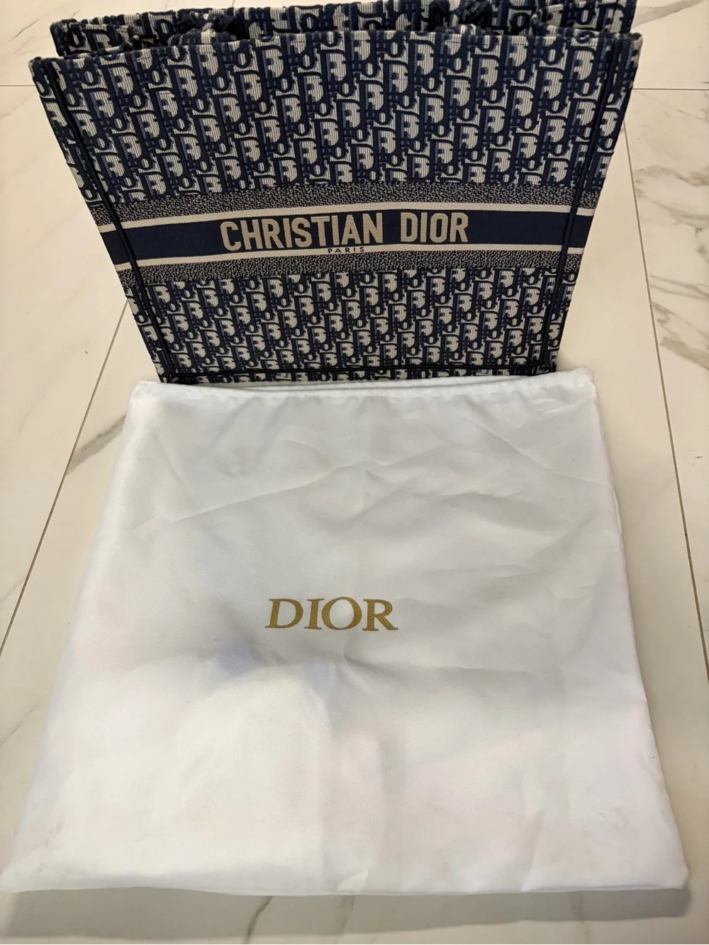 Accessories | Christian Dior Navy And White Logo Canvas Tote | Poshmark